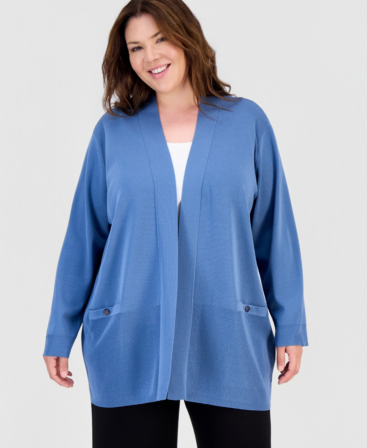 Click here for Anne Klein Plus Size Collarless Open-Front Cardiga... prices