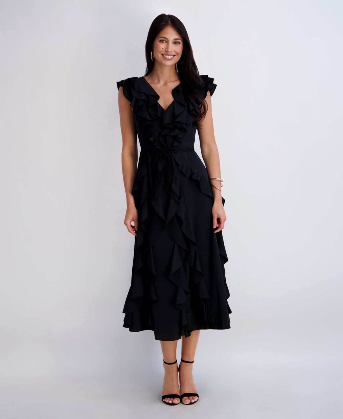 Click here for Kensie Womens Silky Woven Ruffle Midi Dress - Blac... prices