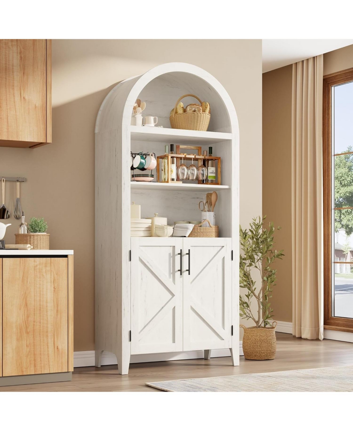 Click here for gaomon Arched Kitchen Pantry Cabinet  5-Tier Open... prices