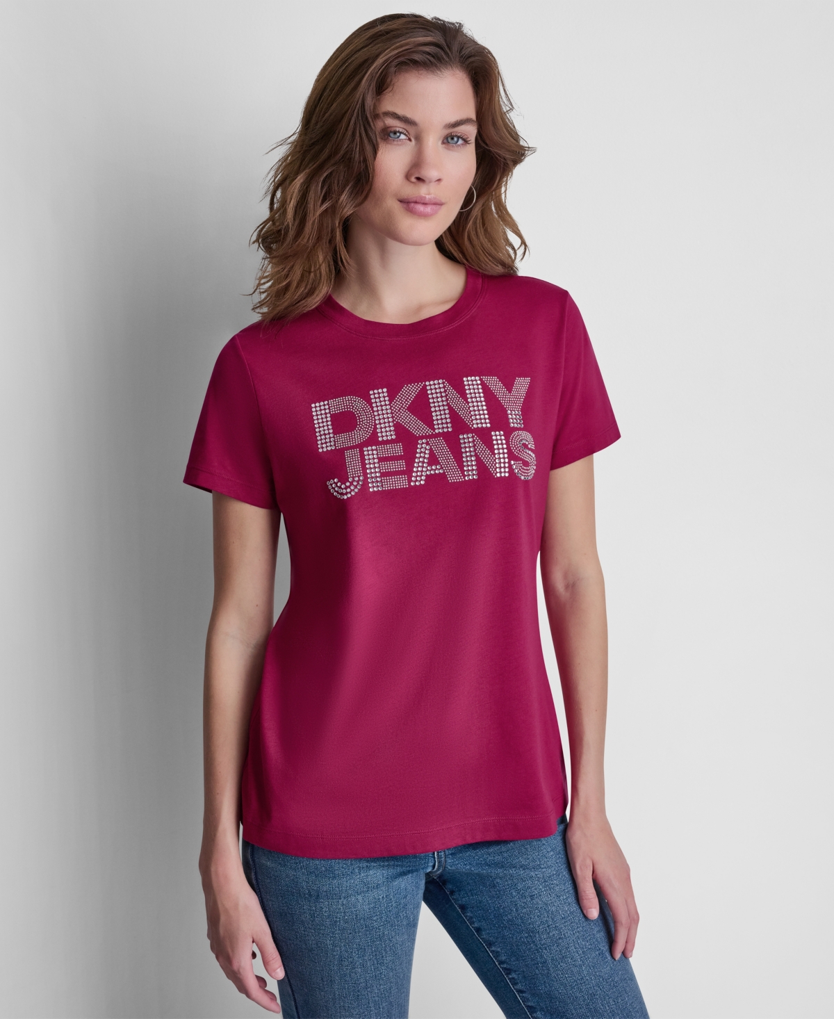 Click here for Dkny Jeans Womens Stacked Rhinestone Dome Stud Log... prices
