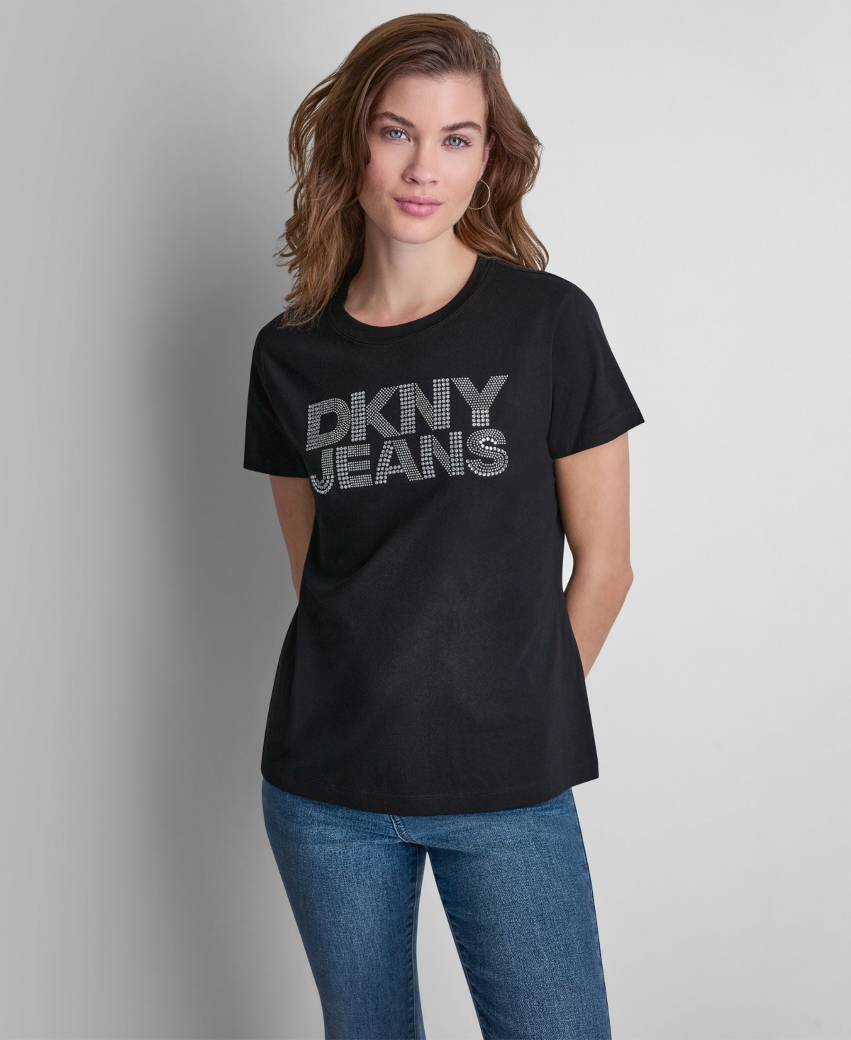 Click here for Dkny Jeans Womens Stacked Rhinestone Dome Stud Log... prices