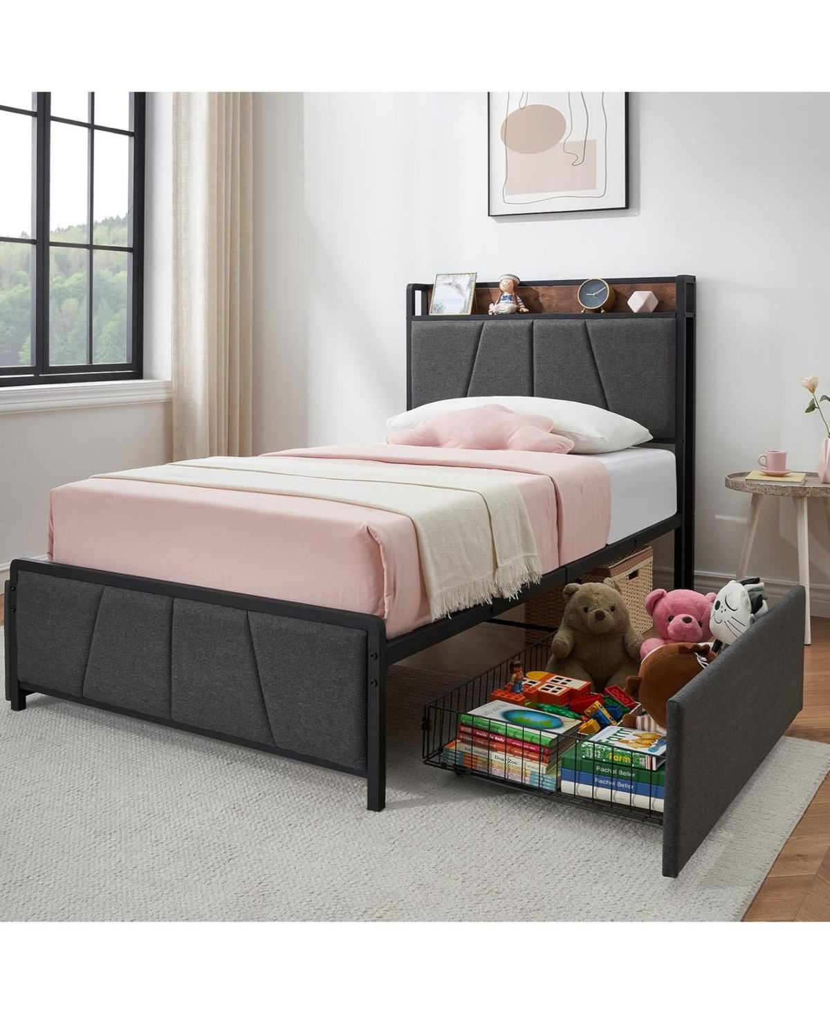 Click here for gaomon Twin Upholstered Bed with Storage Headboard... prices