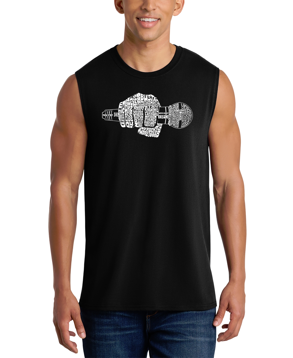 Click here for La Pop Art Mens Microphone Word Art Tank Top - Bla... prices