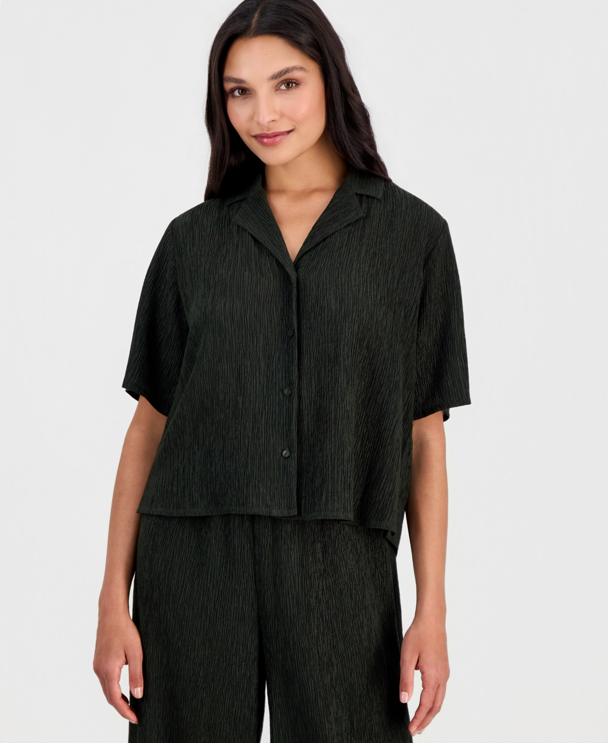 Click here for Eileen Fisher Womens Notch-Collar Elbow-Sleeve Shi... prices