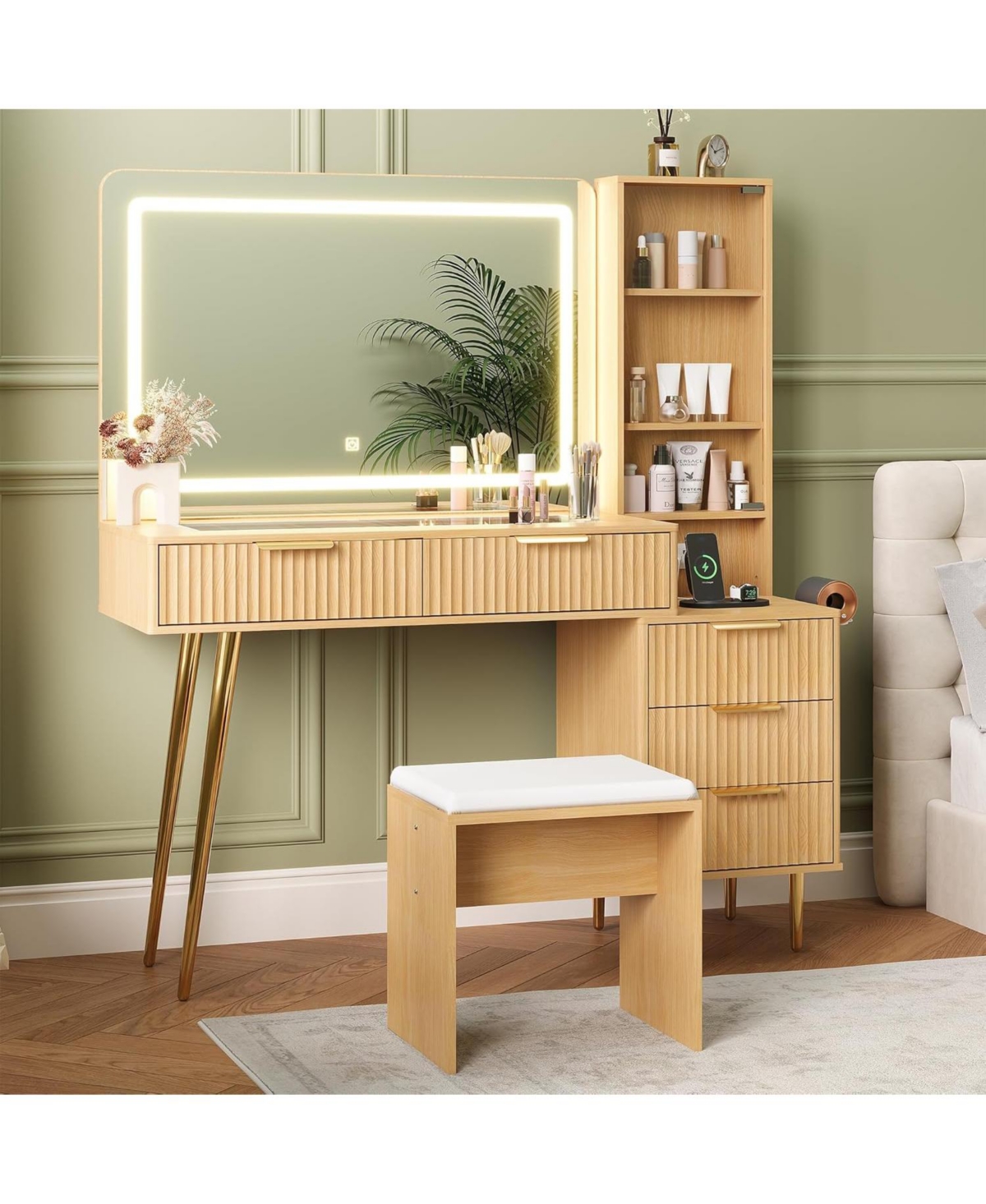 Click here for gaomon 48 Modern Vanity Desk with Glass Top  Led M... prices
