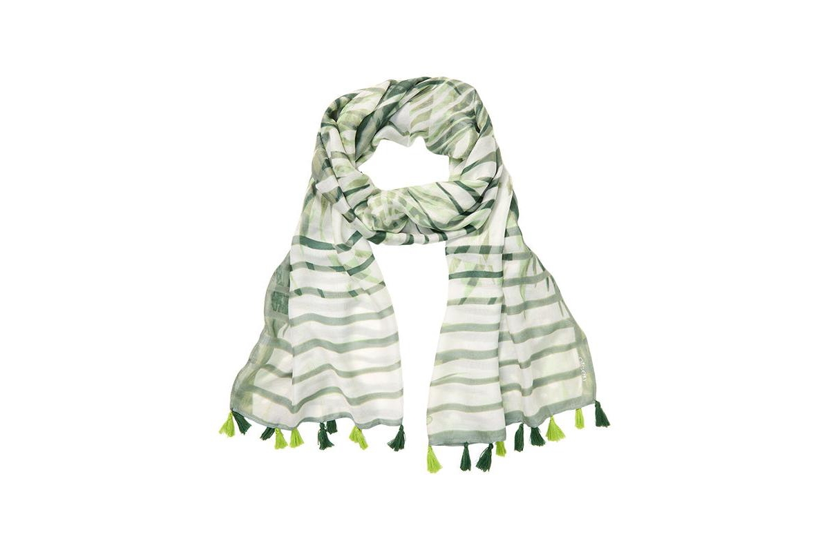 Click here for Olsen Womens Botanic Stripe Scarf - Khaki prices