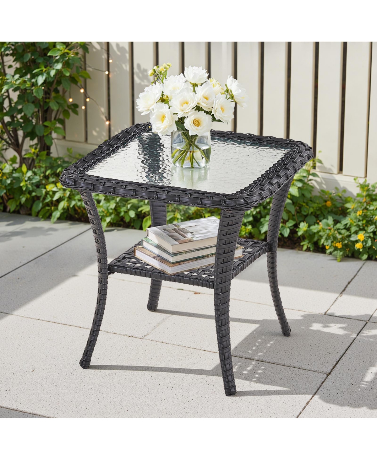 Click here for Pocassy Outdoor Side Table - Tempered Glass Wicker... prices
