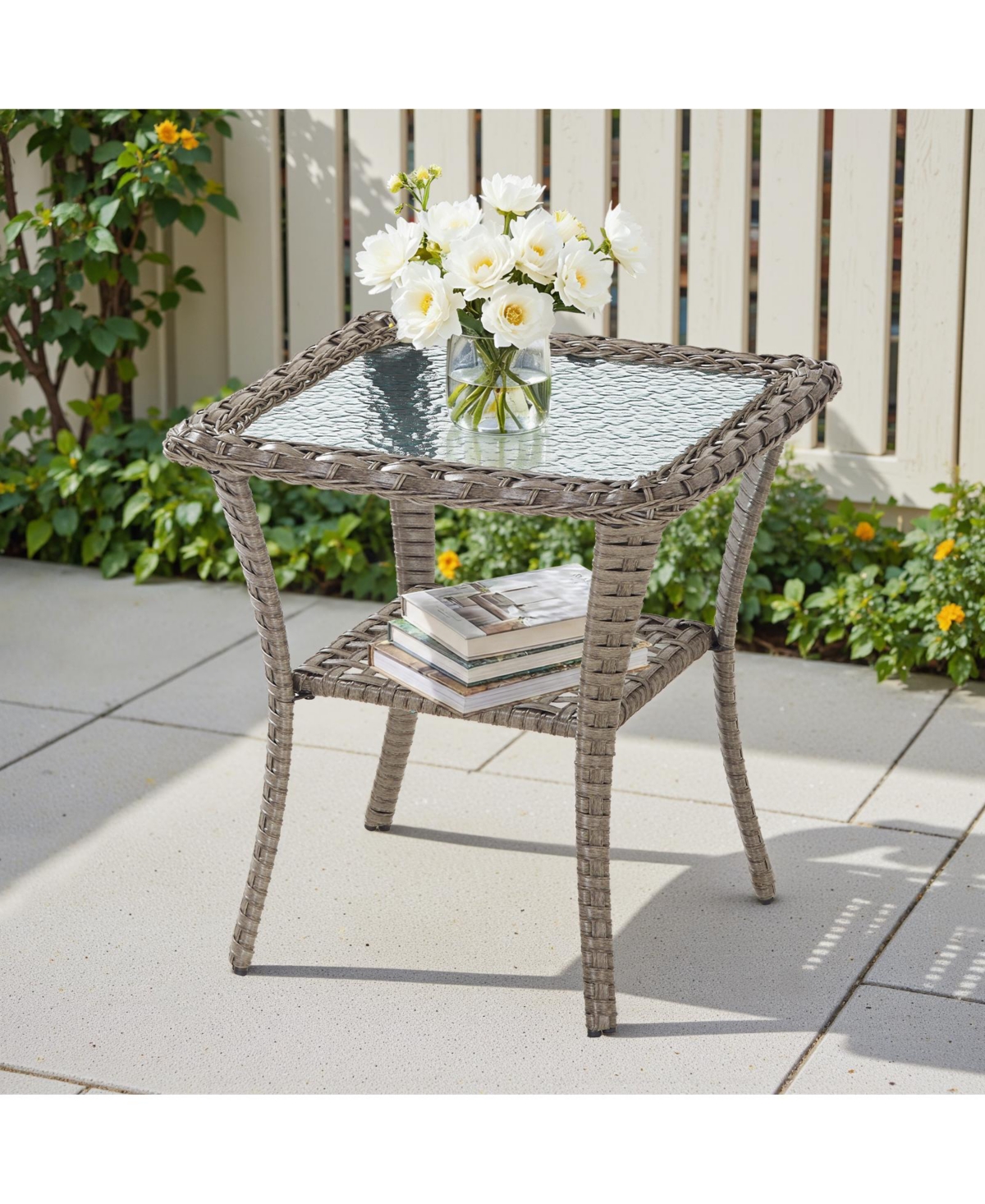 Click here for Pocassy Outdoor Side Table - Tempered Glass Wicker... prices