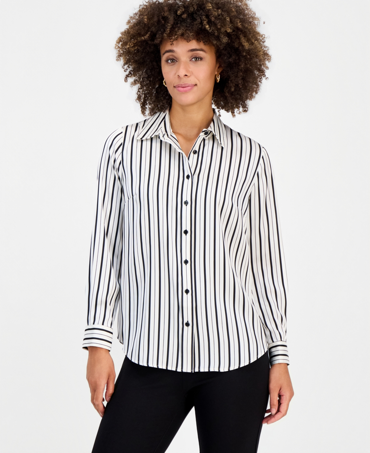 Click here for Kasper Petite Printed Long-Sleeve Satin Shirt - Va... prices