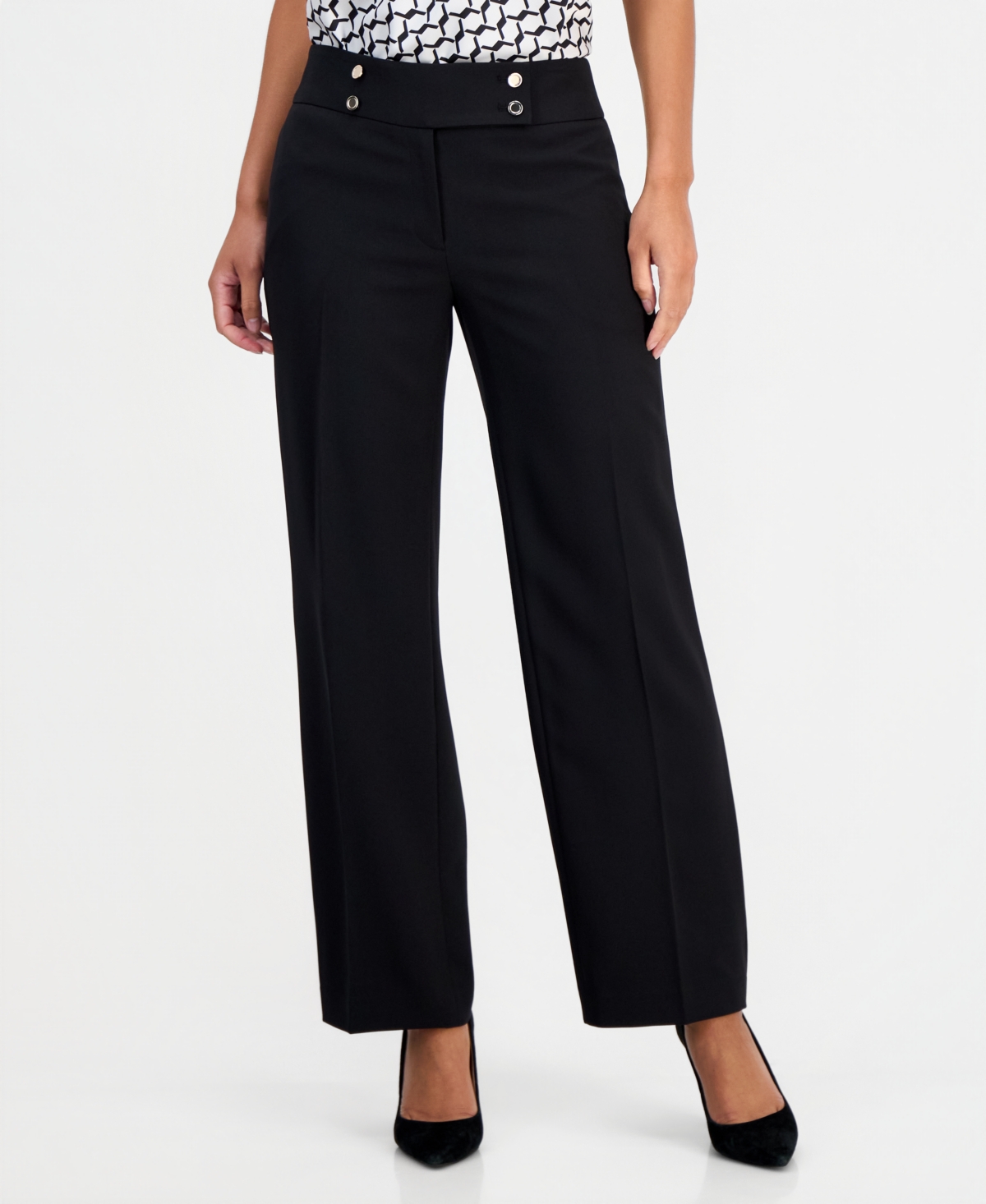 Click here for Kasper Petite Mid-Rise Wide Pants - Black prices