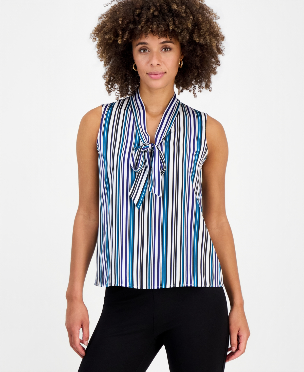 Click here for Kasper Womens Printed Tie-Neck Sleeveless Blouse -... prices