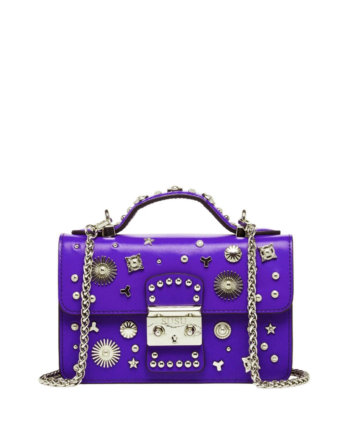 Click here for Susu Womens Royal Blue Purple Leather Studded Mini... prices