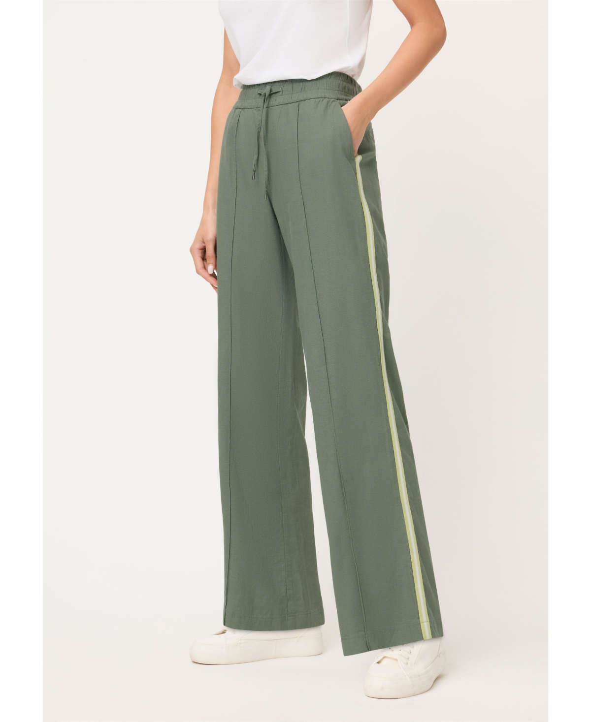 Click here for Olsen Womens Drawstring Side Stripe Pant - Khaki prices