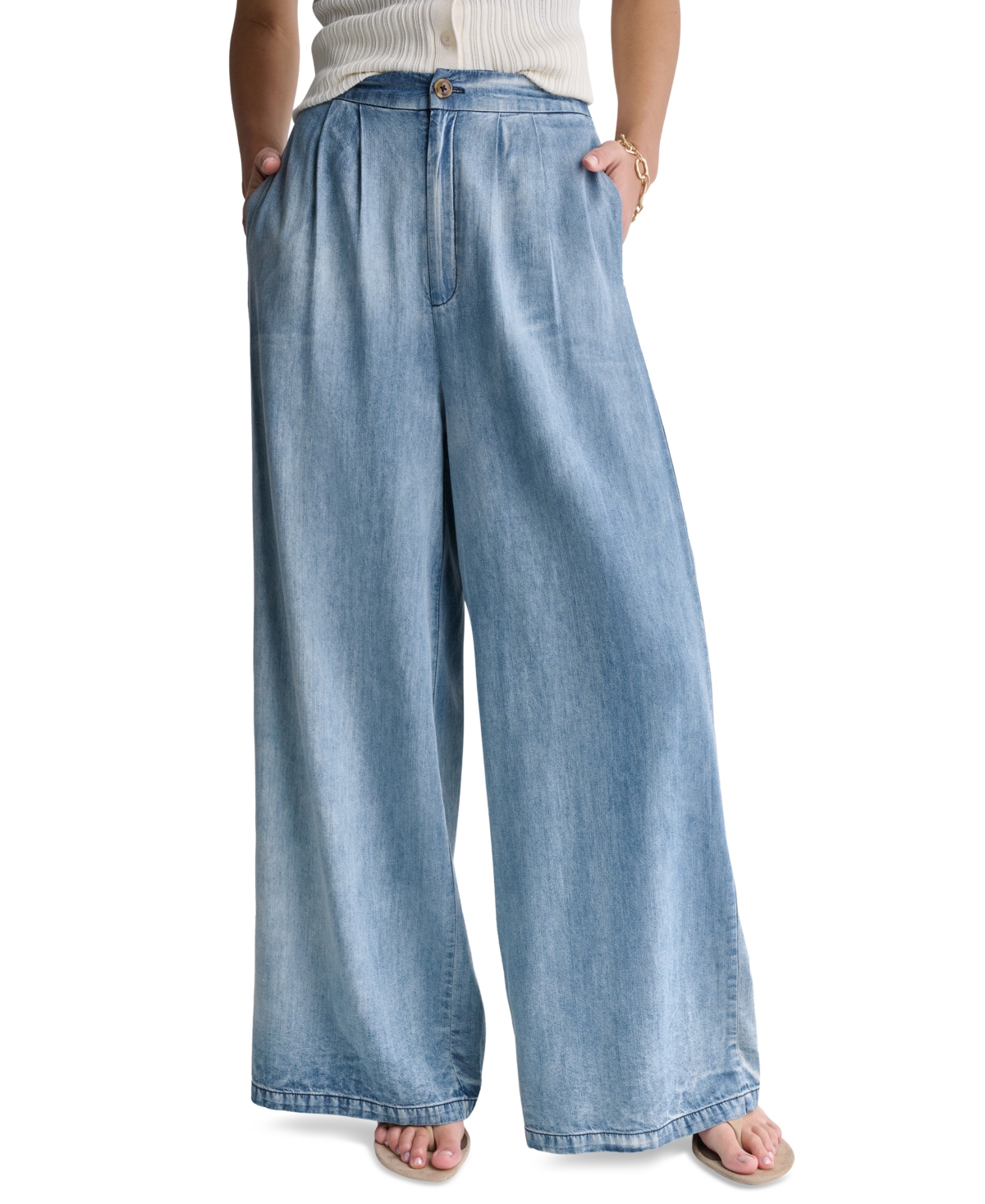 Click here for Bcbg Womens High Rise Wide-Leg Denim Pants - Blue prices