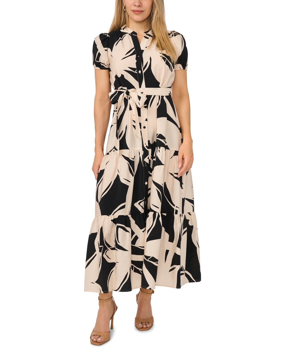 Click here for Msk Petite Split Neck Belted Tiered Maxi Dress - B... prices