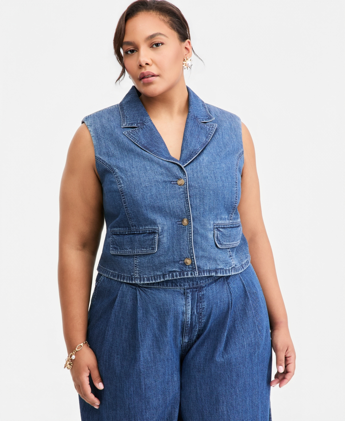 Click here for On 34th Trendy Plus Size Notched-Collar Button-Fro... prices