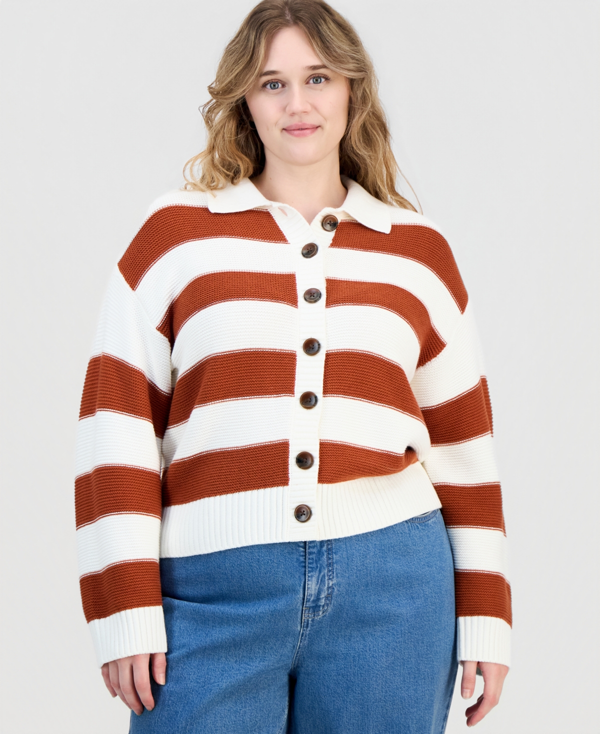 Click here for On 34th Trendy Plus Size Bold Stripe Button-Front... prices