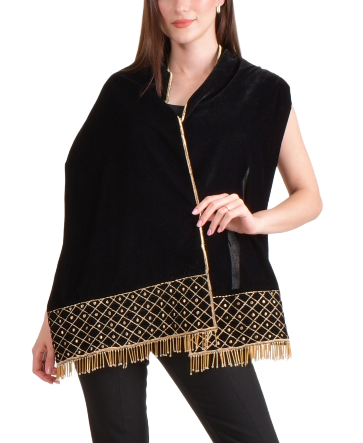 Click here for Raas Womens Hand Embroidered Velvet Scarf - Black prices