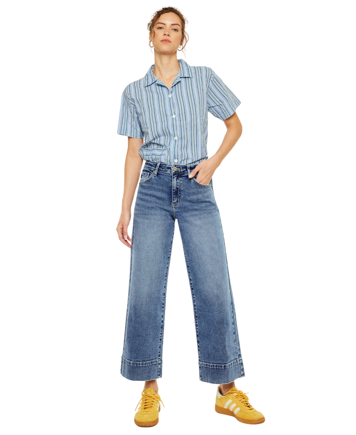 Click here for KanCan Womens Nessa High Rise Crop Wide Leg Jeans... prices