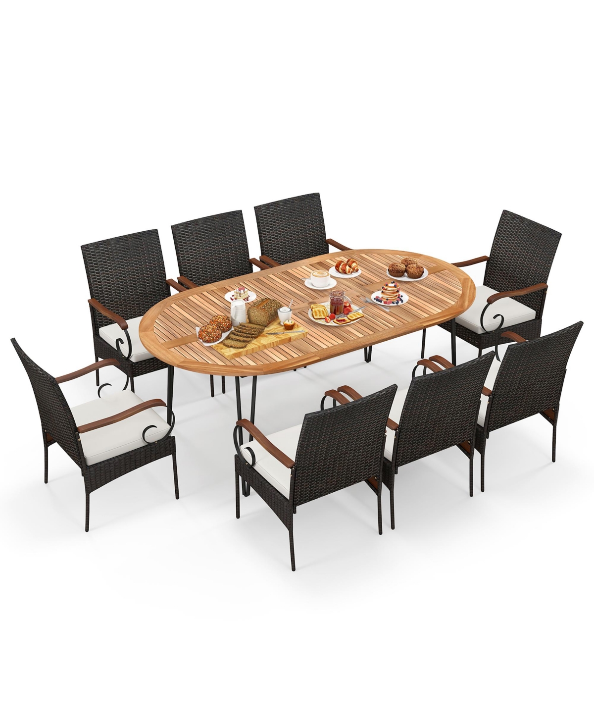 Click here for Gymax 9 Pcs Acacia Wood Table and 8 Patio Wicker A... prices