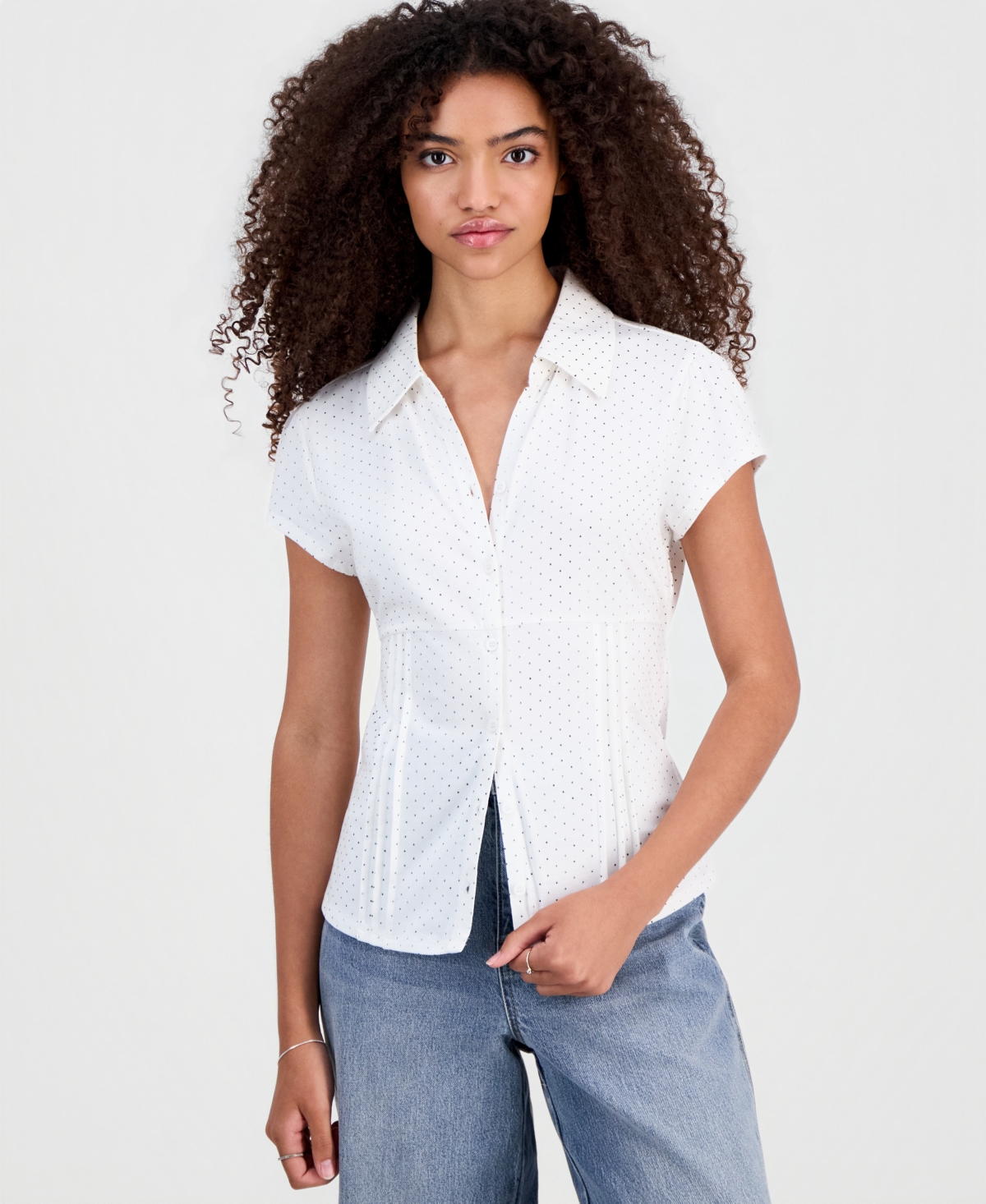 Click here for Madden Girl Juniors Pleat Detail Button-Front Top... prices