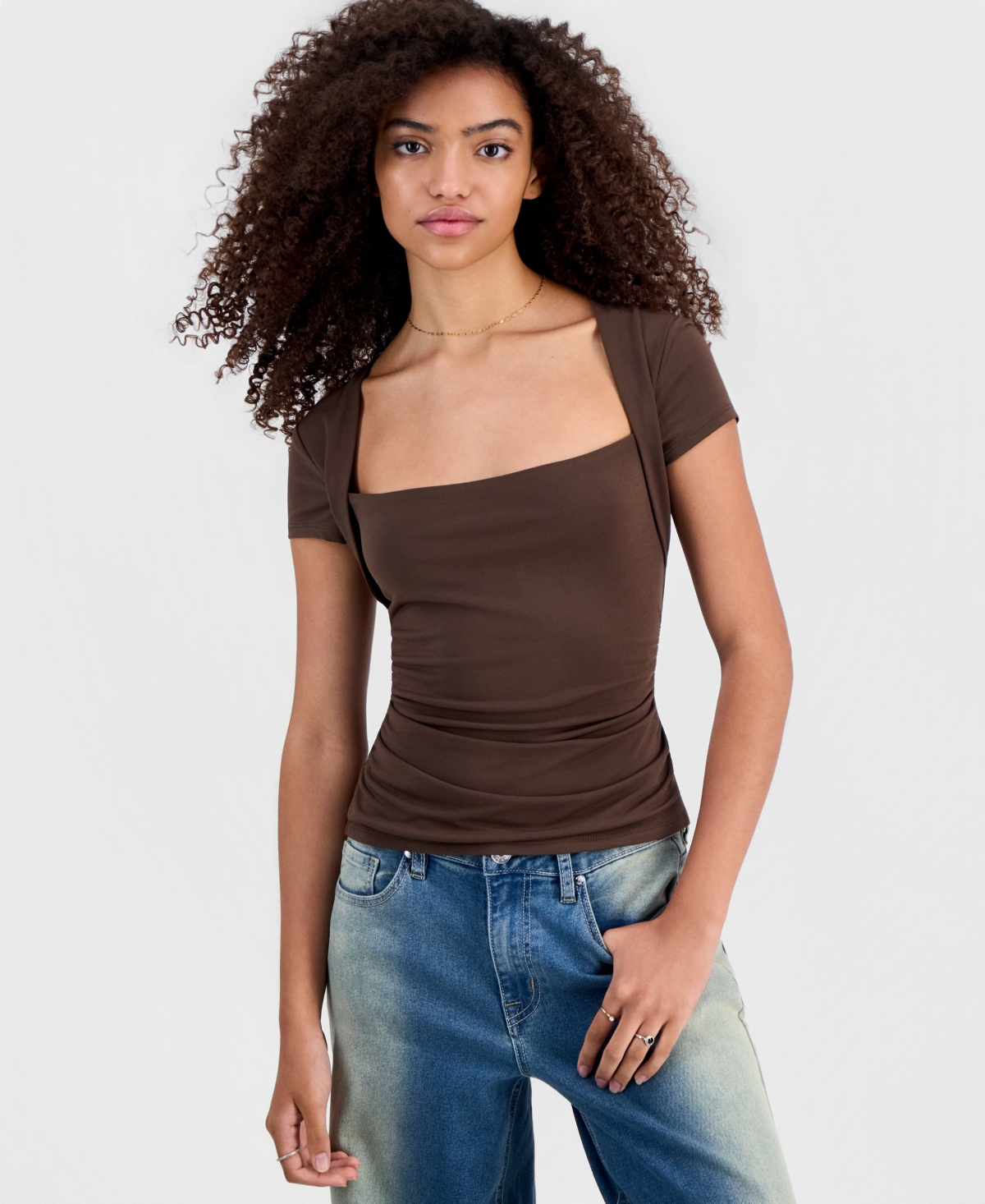 Click here for Madden Girl Juniors Square-Neck Cap-Sleeve Ruched... prices