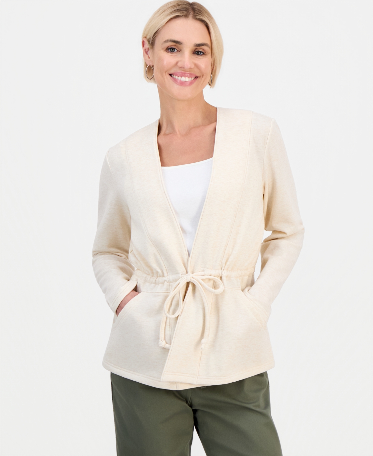 Click here for Style & Co Petite Luxsoft Tied-Lapel Knit Jacket... prices