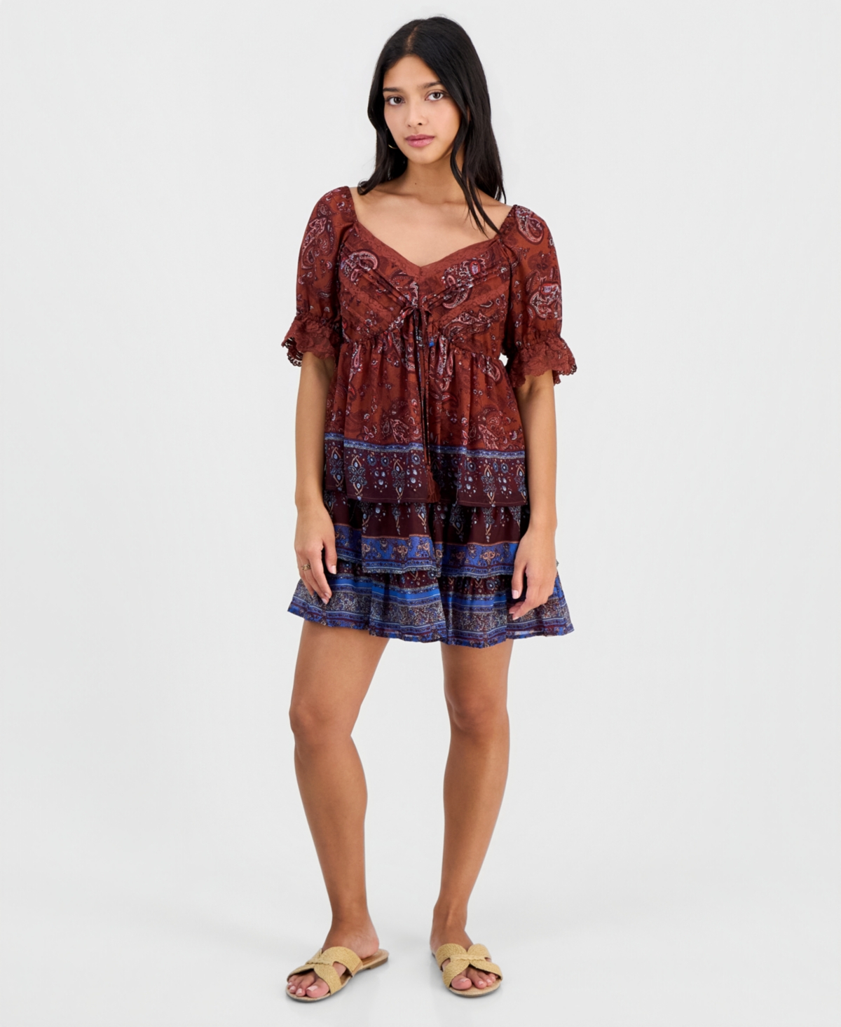 Click here for And Now This Petite Paisley Puff-Sleeve Mini Dress... prices