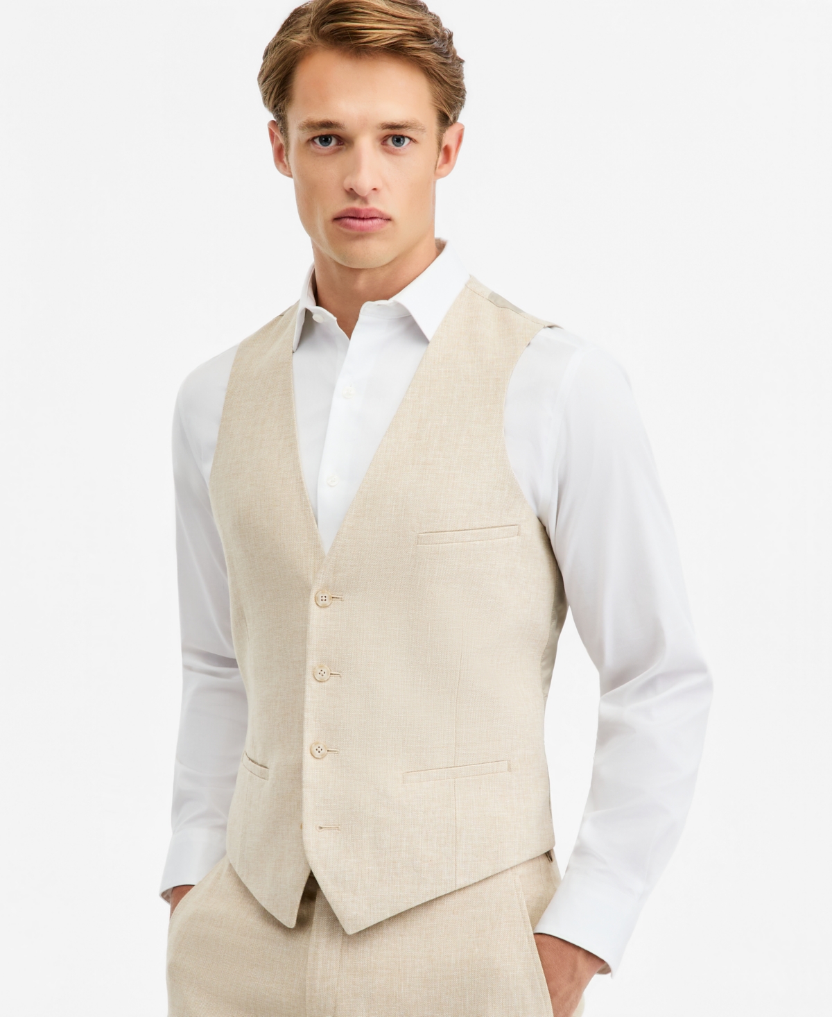 Click here for Bar Iii Mens Slim-Fit Linen-Blend Suit Separates V... prices