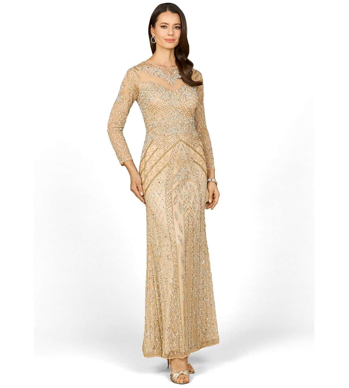 Click here for Lara Womens Illusion Neck Long Sleeve Beaded Gown... prices