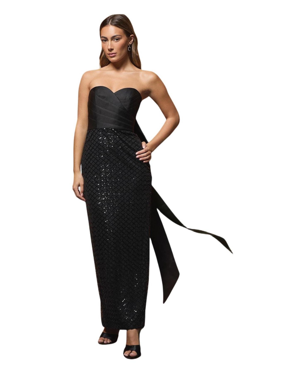 Click here for Coast Womens Sequin Bandeau Column Dress - Black prices