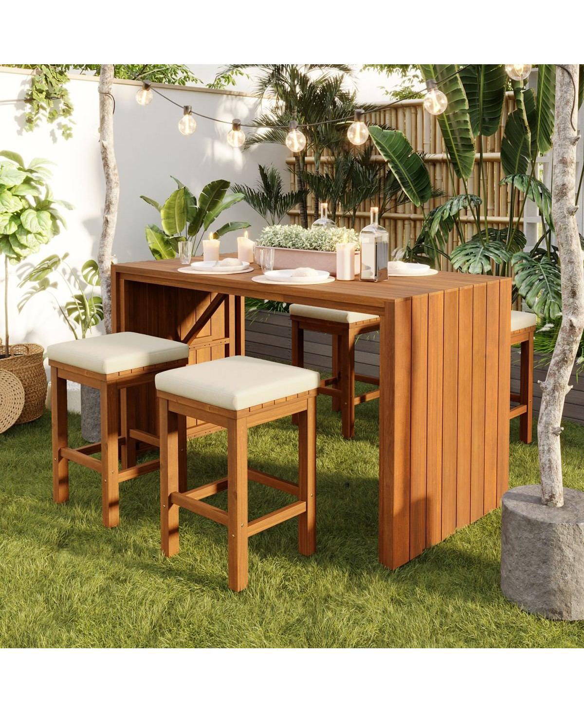 Click here for Asagikoiai 5-Piece Acacia Wood Outdoor Bar Set  Pa... prices