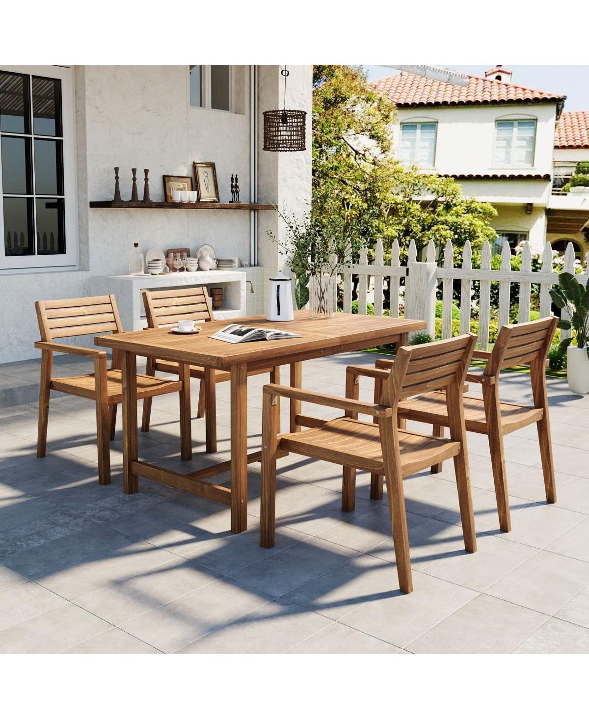 Click here for Asagikoiai 5-Piece Acacia Wood Outdoor Dining Set... prices
