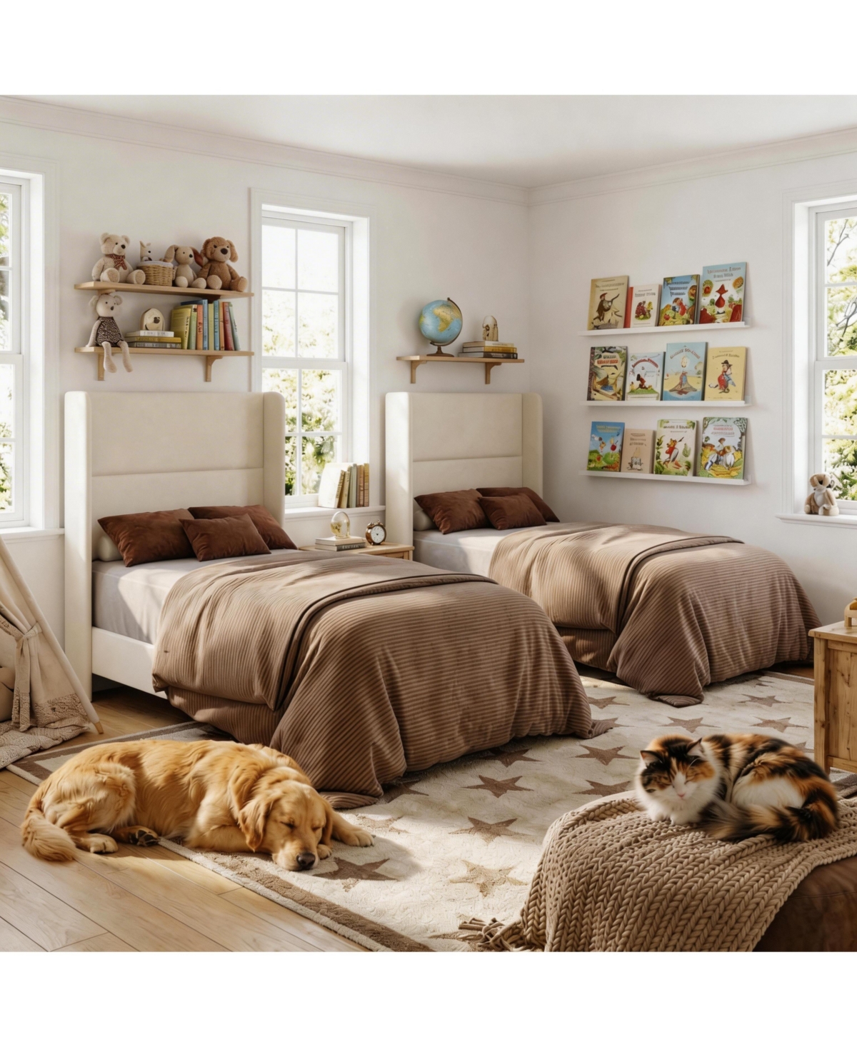 Click here for homfan 2 Set of Twin Size Toddler Upholstered Bed... prices