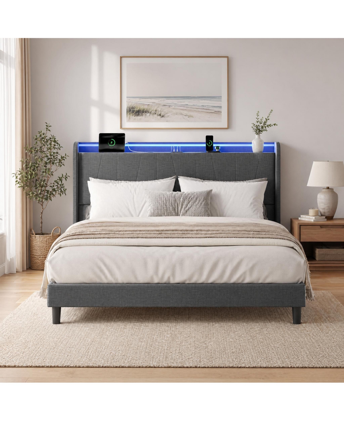 Click here for homfan Upholstered Platform Bed with App-Controlle... prices