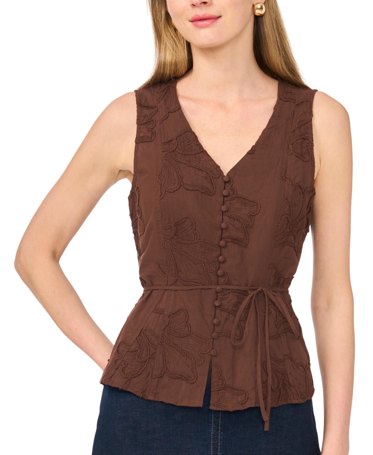 Click here for Vince Camuto Womens Cotton V-Neck Tank Top - Mocha prices