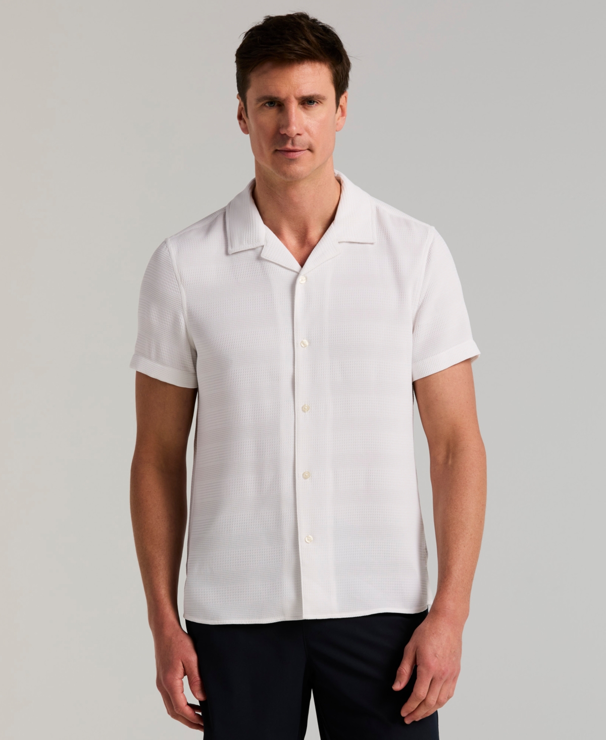 Click here for Perry Ellis Mens Dobby Stripe Camp Collar Shirt -... prices
