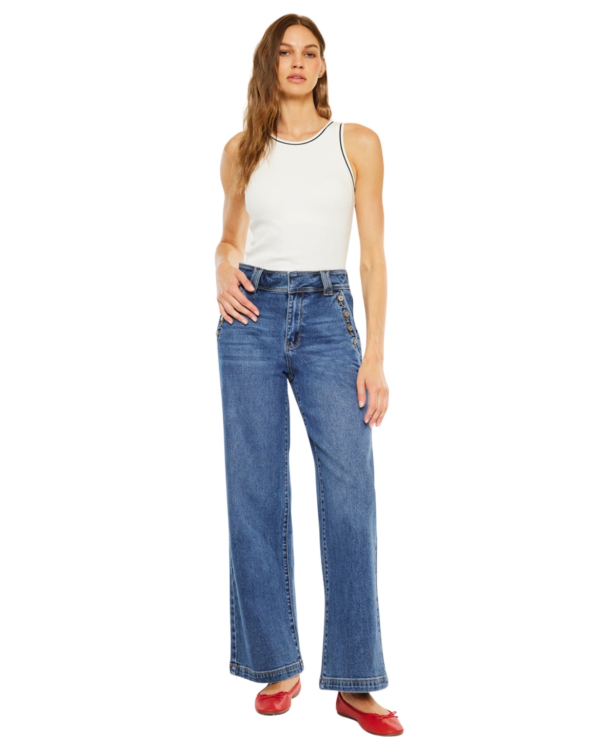 Click here for KanCan Womens Westwood Ultra High Rise Wide-Leg Je... prices