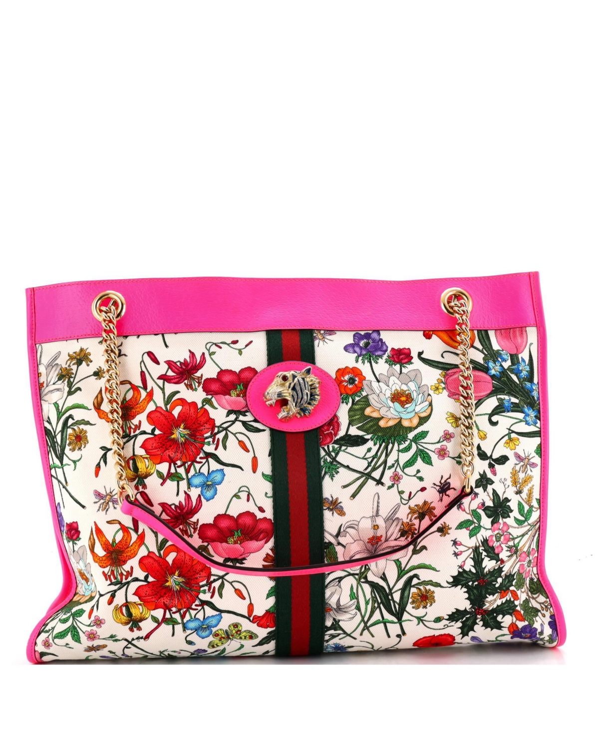 Click here for Pre-Owned Gucci Large Rajah Chain Tote Flora Canva... prices