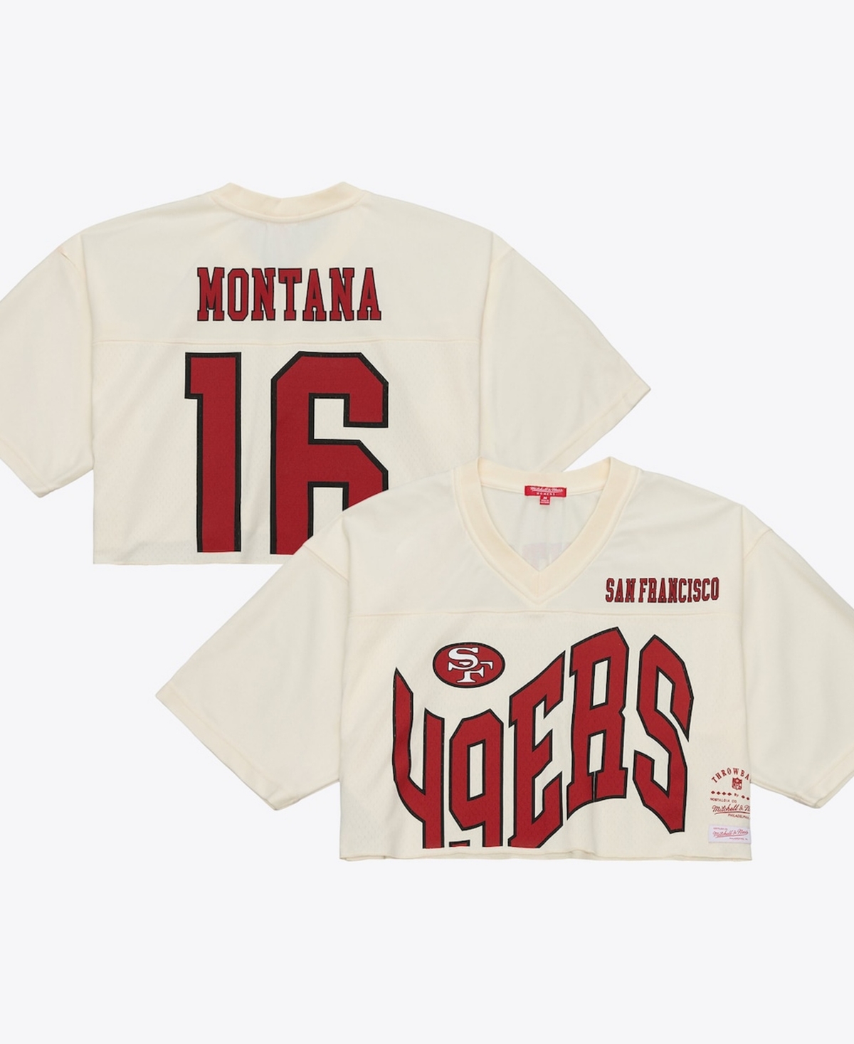 Click here for Mitchell & Ness Womens Joe Montana Cream San Franc... prices