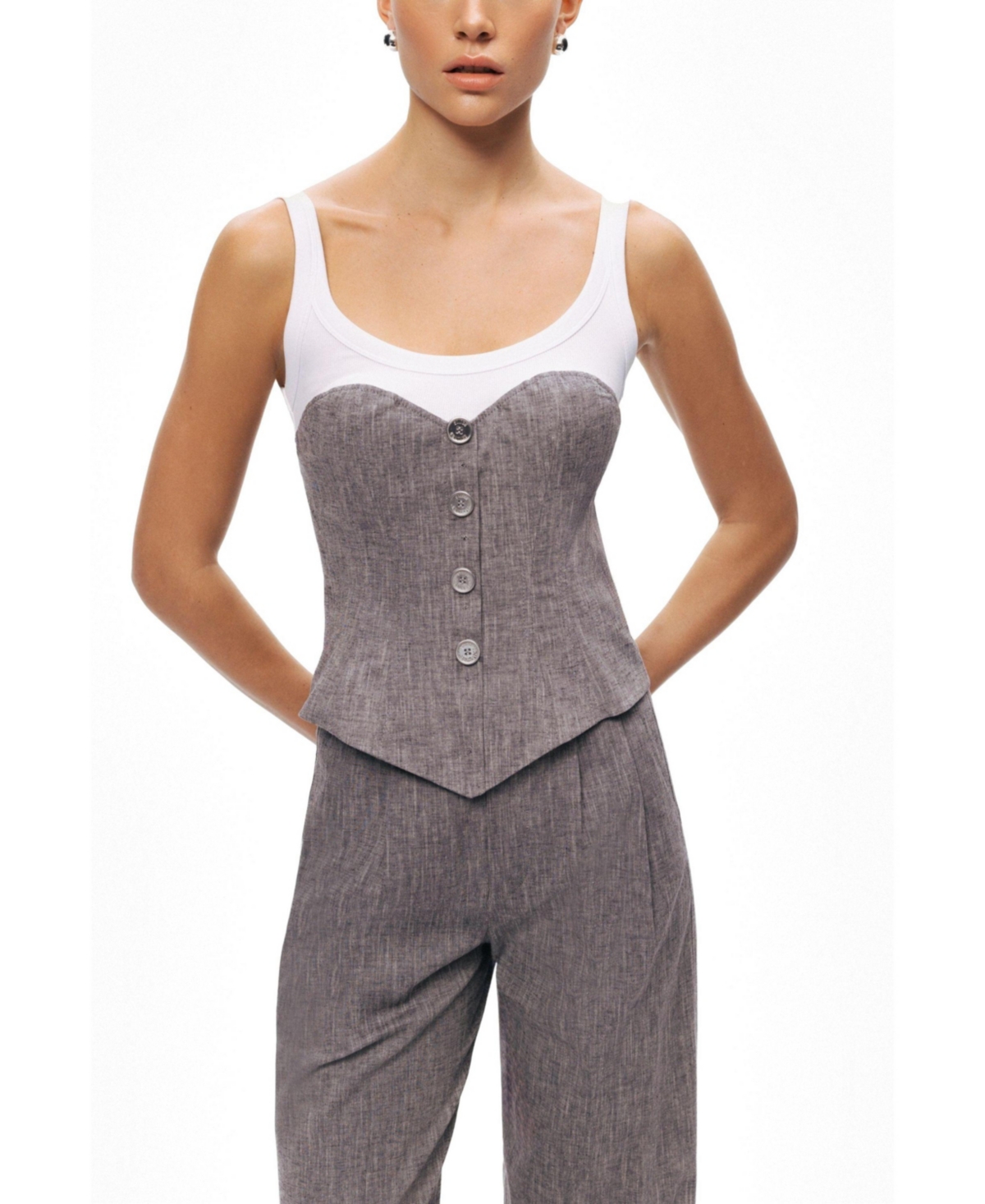 Click here for Nocturne Womens Button-Front Tailored Blouse - Gre... prices