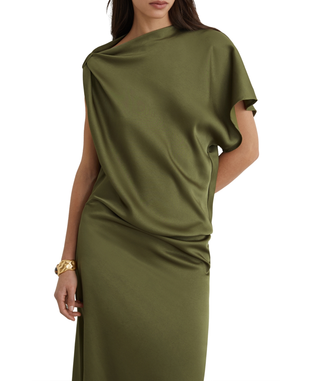 Click here for Reiss Womens Satin Asymmetric Draped Midi Dress -... prices