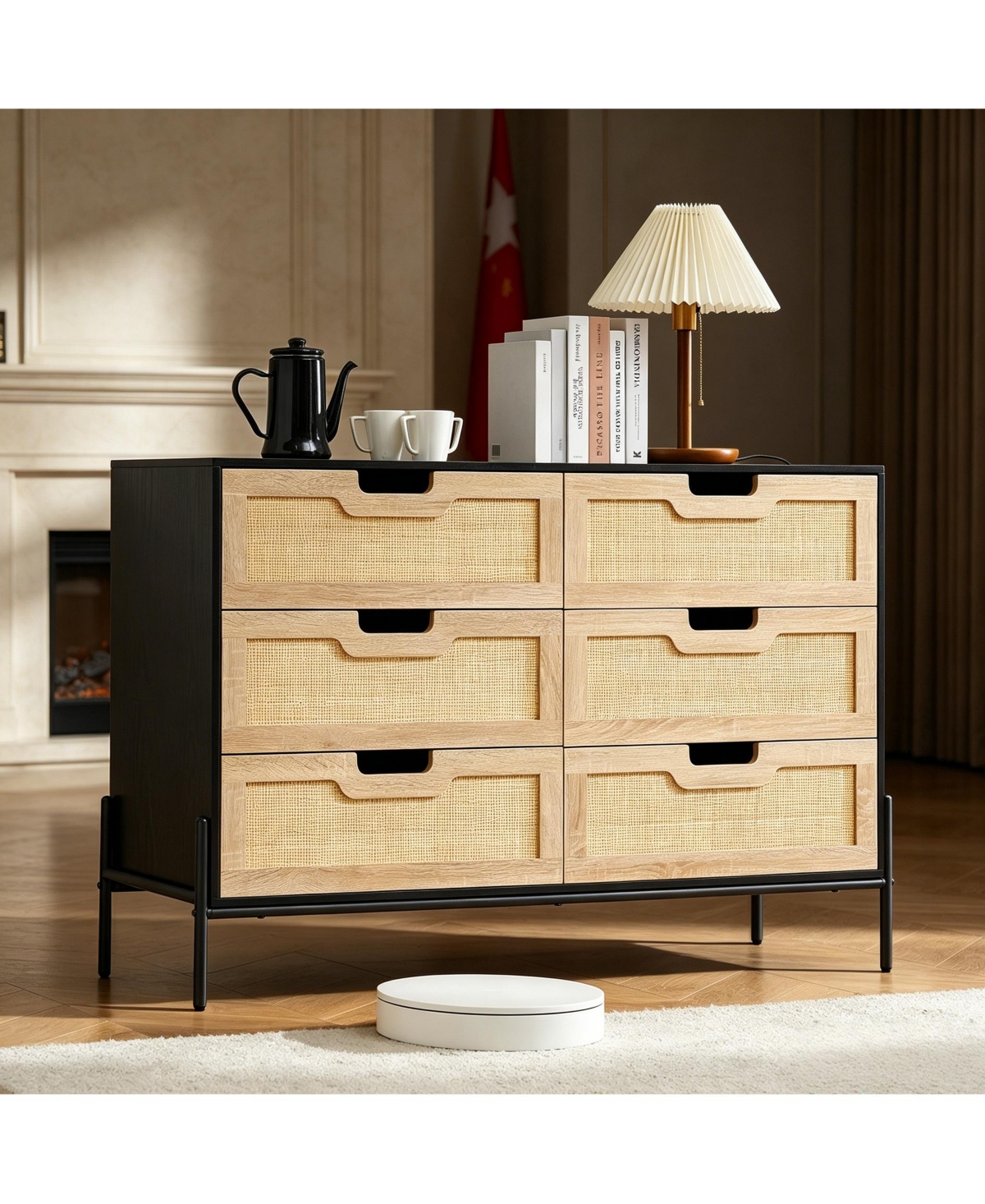 Click here for homfan Farmhouse Rattan 6-Drawer Dresser  Sturdy E... prices
