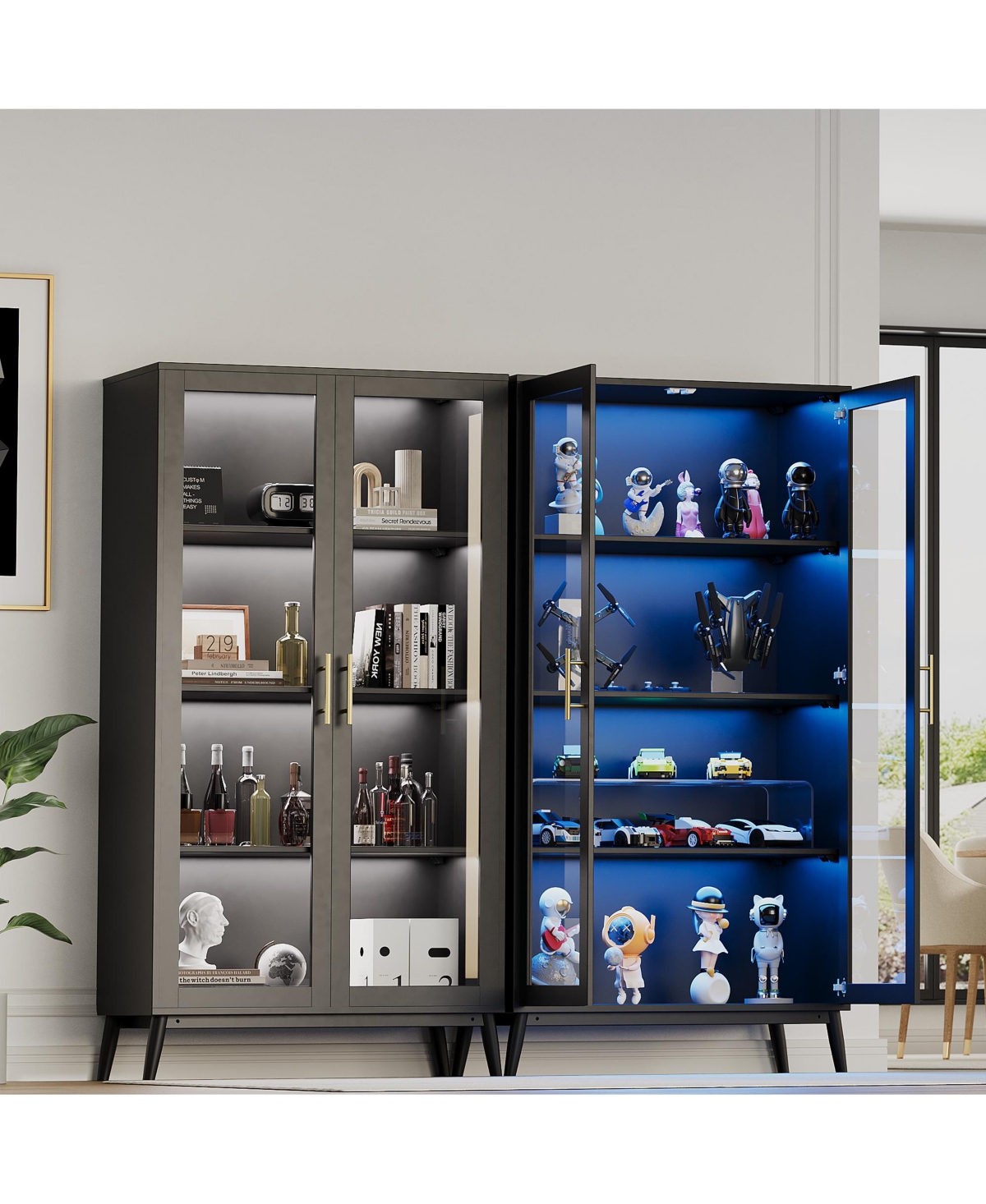 Click here for gaomon Set of 2 Glass Display Cabinet with Led Lig... prices