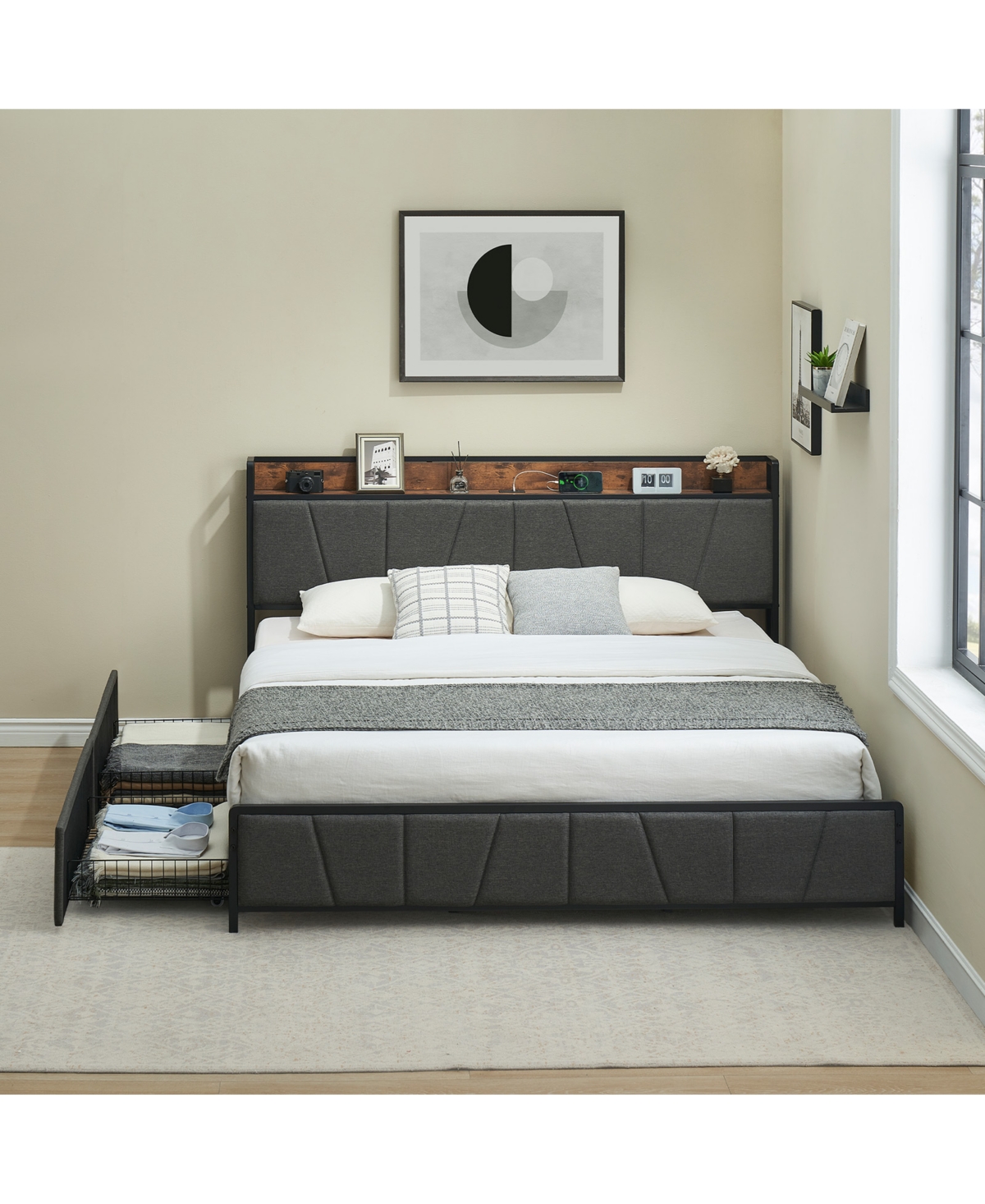 Click here for homfan Upholstered Bed Frame with Storage Headboar... prices