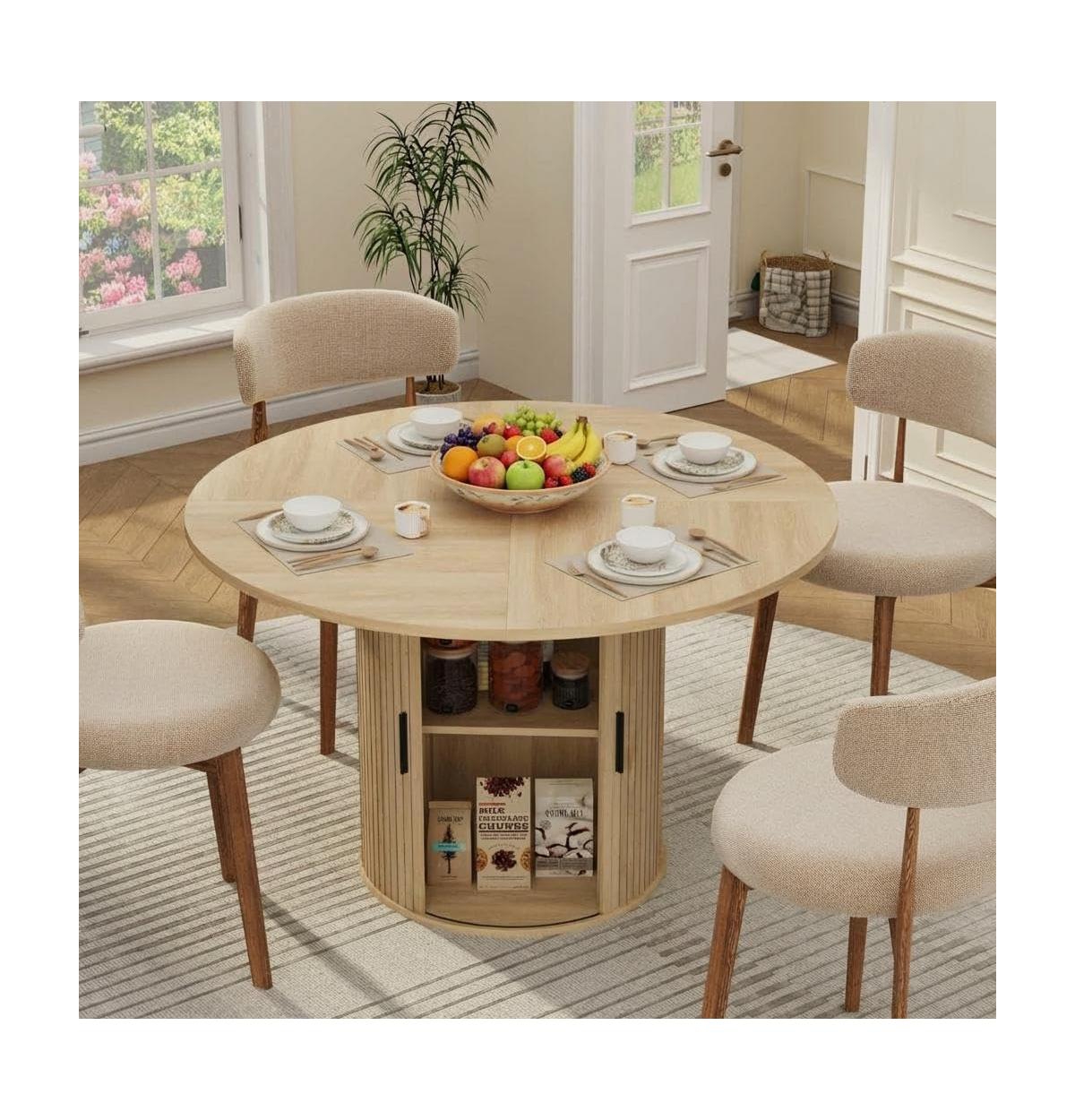 Click here for homfan 47 In Round Dining Table with Hidden Storag... prices