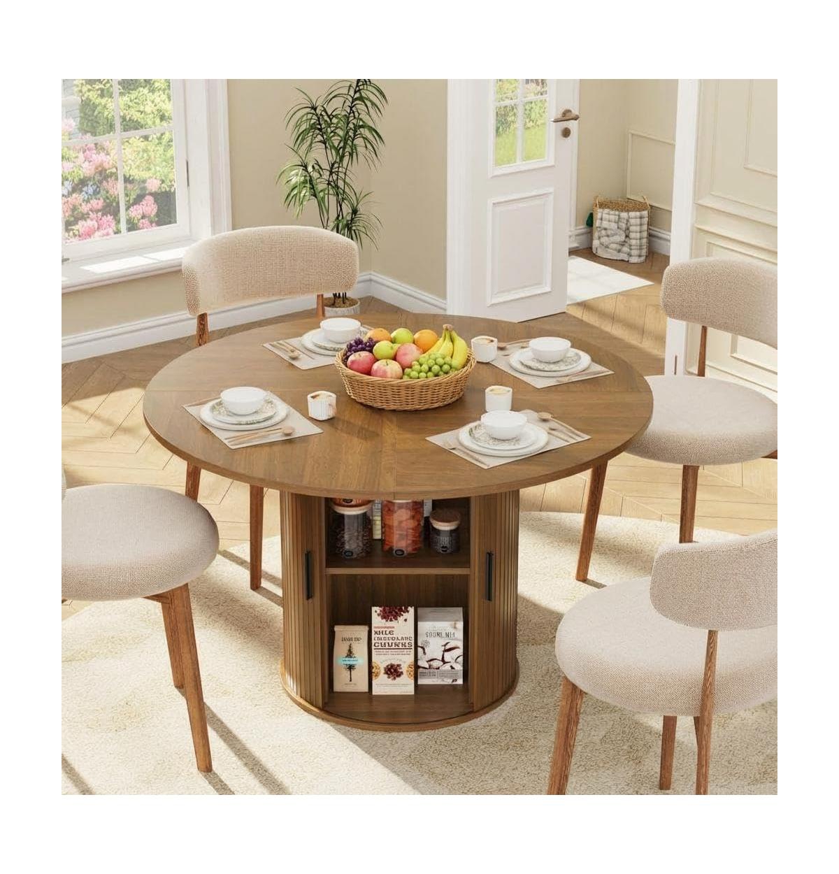 Click here for homfan 47 In Round Dining Table with Hidden Storag... prices
