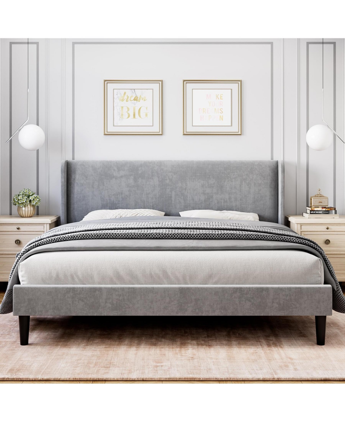 Click here for homfan Upholstered Platform Bed Frame with Wingbac... prices