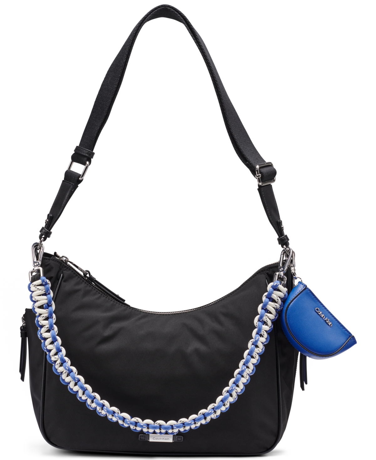 Click here for Calvin Klein Zulle Nylon Medium Hobo Handbag - Bla... prices