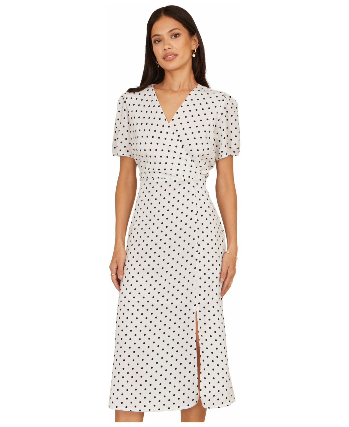 Click here for Yumi Womens Spot Print Wrap Tea Dress - White prices